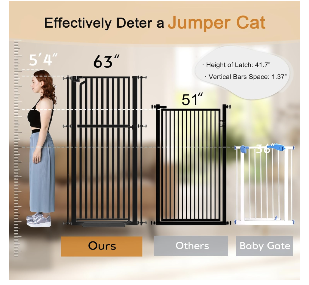 Senneny 63” Extra Tall Cat Gate Auto Close & One-Hand Open - Black ...