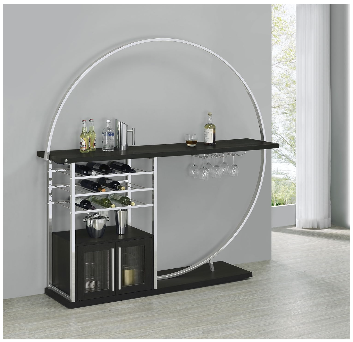 Coaster Home Furnishings Risley 2-Door Circular LED Home Bar with Wine ...