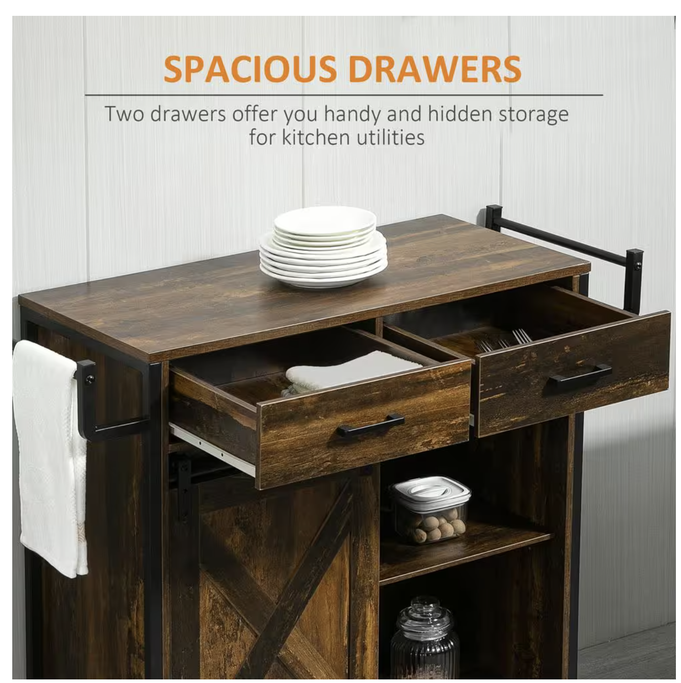 HOMCOM Rustic Brown Farmhouse Kitchen Cart with Adjustable Shelf - SCD ...