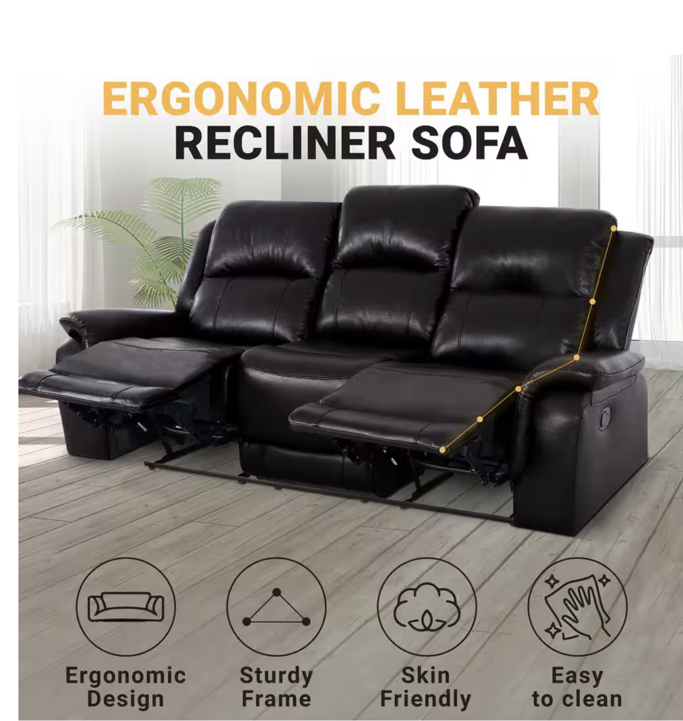 HOMESTOCK 85.82 in. D Rolled Arm Faux Leather Rectangle Push Back ...