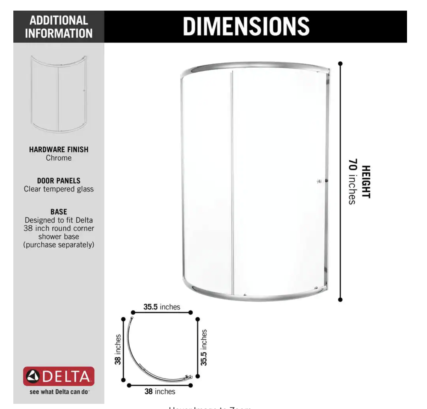 Delta 38 in. W x 70 in. H Round Sliding Framed Corner Shower Enclosure ...